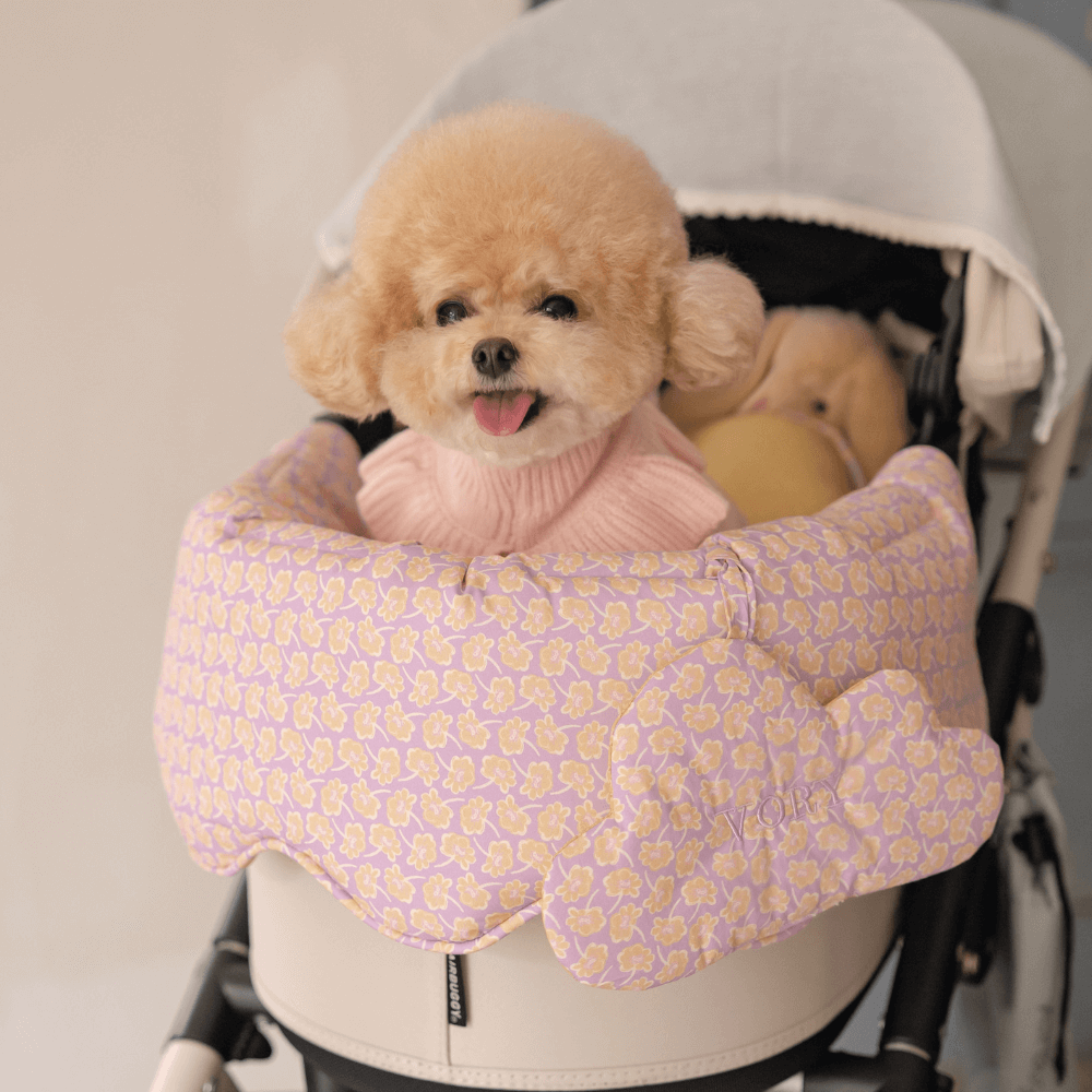 【予約】犬用バギー あごのせクッション｜Fluffy Buggy Guard “Lavender Honey”｜リバーシブル・名入れ対応